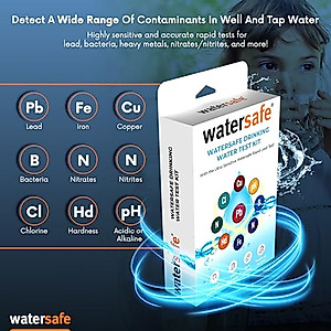 Watersafe The Original Water Testing Kit for Drinking Water, Well and Tap Water, Sensitive Lead in Water Test, Bacteria, Hardness, pH, Nitrates, Easy Instructions, Lab-Accurate Results, 1 Kit