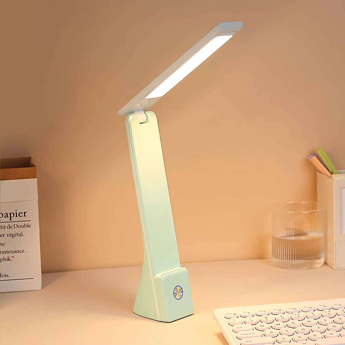 CometMars LED Desk Lamp (Green), Cordless Lamp with 3 Lighting Modes, Rechargeable Reading Lamp with Adjustable Arm, Foldable Eye Caring Table Light for Home Office Study