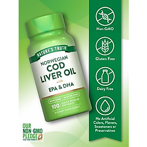 Nature's Truth Norwegian Cod Liver Oil | 100 Softgels | with EPA & DHA | Non-GMO, Gluten Free Supplement