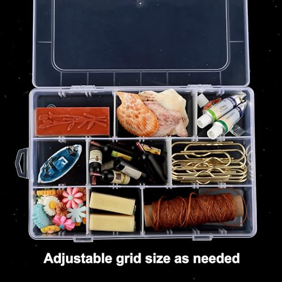 DSLSQD Bead Organizer Box, 1 Pack 12 Grids Plastic Storage Box with 18 Removable Grids Compartments, Small Plastic Jewelry Organizer Box for Beads Jewelry Earring Cosmetics Craft Tackle Pills