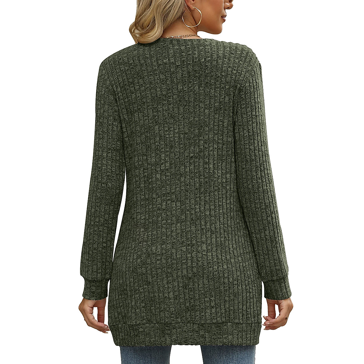 Auremore Fall Tops for Women Long Sleeve Crewneck Oversized Sweaters for Women Trendy Green