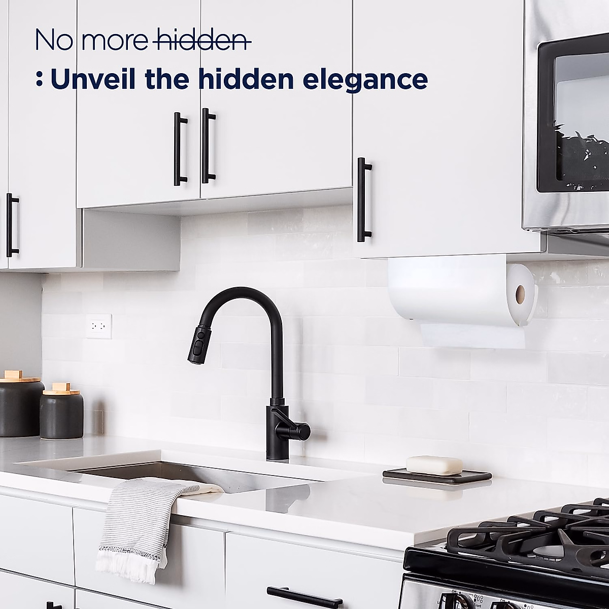 Dogorow Paper Towel Holder - Under Cabinet Paper Towel Holder for Kitchen, Bathroom - One Hand Operation, Space Saving Design - Paper Towel Rack, Self-Adhesive, No Drill Mounting (White)