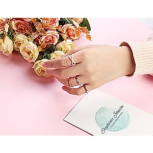 LOYALLOOK 4PCS Stainless Steel Stacking Wedding Band Rings Women CZ Criss Cross Ring Women Engagement Eternity Knuckle Mid Ring Set, Size 7