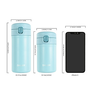 Diller Travel Coffee Mug, Mini Insulated Water Bottle 14 oz or 10 oz with Spout Lid, Leak Proof Coffee Tumbler for Kids and Women Keep 12H Piping Hot and 24H Cold (10 oz, Blue)