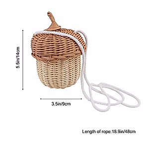 Kids Miniature Easter Baskets Mini Pine Cone Rattan Straw Handbags: Handwoven Women Summer Retro Straw Tote Bag Shoulder Bag Crossbody Bag Round Handle Beach Handbags Tiny Basket Tiny Basket