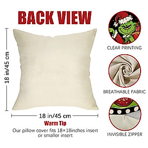 Fahrendom Merry Christmas Decorative Throw Pillow Covers 18 x 18 Set of 4, Xmas Pine Tree Ornament Joy Believe Porch Outdoor Pillowcase, Black Green Polka Dot Winter Holiday Cushion Case Home Decor