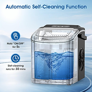 Joy Pebble Ice Maker Countertop with Handle, Self-Cleaning Portable Ice Machine with Basket and Scoop, 26Lbs/24H, 9 Cubes Ready in 6-8 Mins, for Home/Office/Kitchen, Stainless Steel