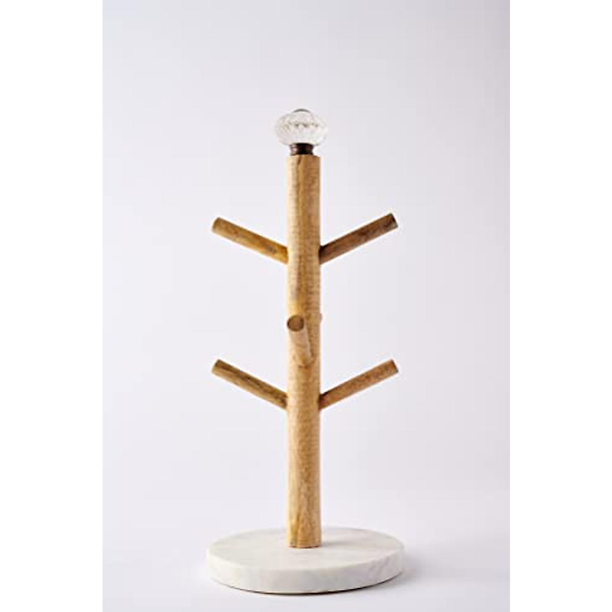 Mud Pie Glass Knob Mug Holder, Wood, 12 1/2" x 6" Dia, Brown