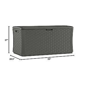 Suncast BMDB13400ST 134-Gallon Extra Large All-Weather UV-Resistant Wicker Pattern Deck Box with Lockable Lid for Garden, Garage, or Patio, Stoney