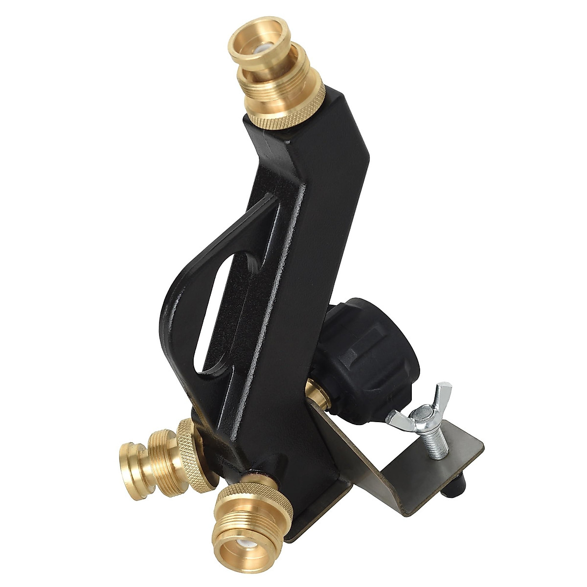 Flame King FK-DTMINI Mini 3-Port Distribution Tree for Camping, Connects 1-lb Appliances to a Standard Propane Tank, Perfect for Lanterns, Stoves, Heaters, and Grills, Black & Gold