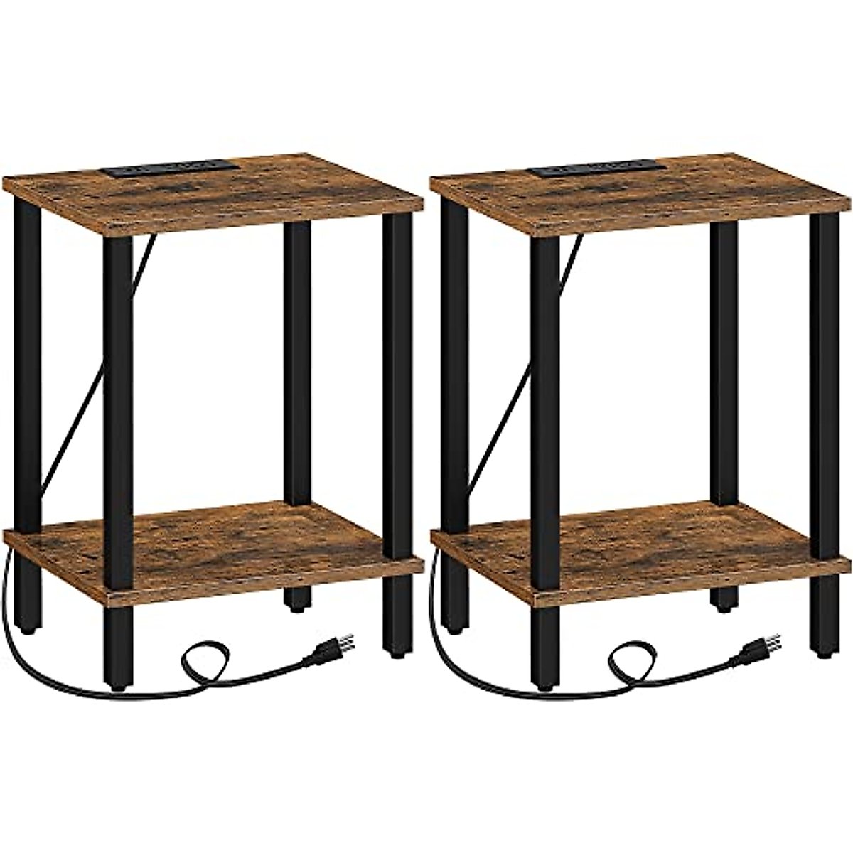 TUTOTAK End Table with Charging Station, Side Table with USB Ports and Outlets, Nightstand, 2-Tier Storage Shelf, Sofa Table for Small Space, 1 Package（2PCS） TB01BB041