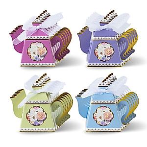 Kate Aspen Vintage Floral Tea Pot Shaped Party Favor Boxes (Set of 24 Assorted Colors) - Weddings Favors, Bridal Showers Brunches, Baby Candy Boxes, Birthday Decorations
