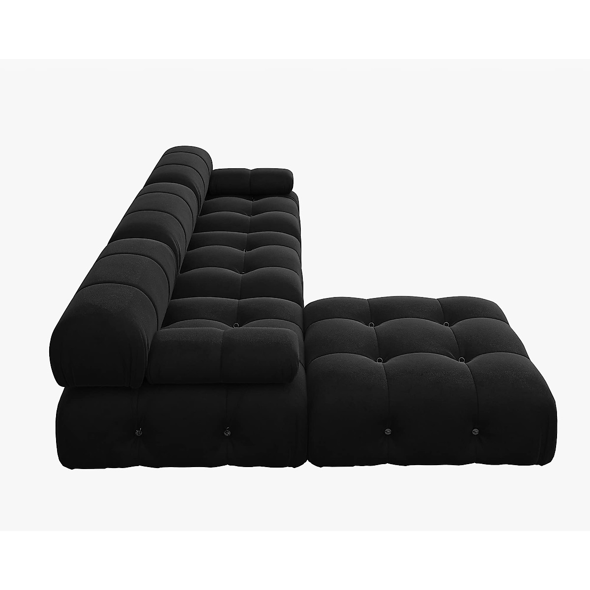 WJShome Modular Sectional Couch with Ottoman, 103.95 inch Convertible Sofa with Reversible Chaise, Velvet L Shaped Minimalist Couch for Living Room, Modern Large Free Combination Sofa, Black