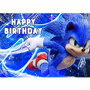 Blue Sonic Hedgehog Happy Birthday Themed Photography Backdrop Sonic Boom Superhero Kids Happy Birthday Party Photo Background Studio Cake Table Banner 5x3ft