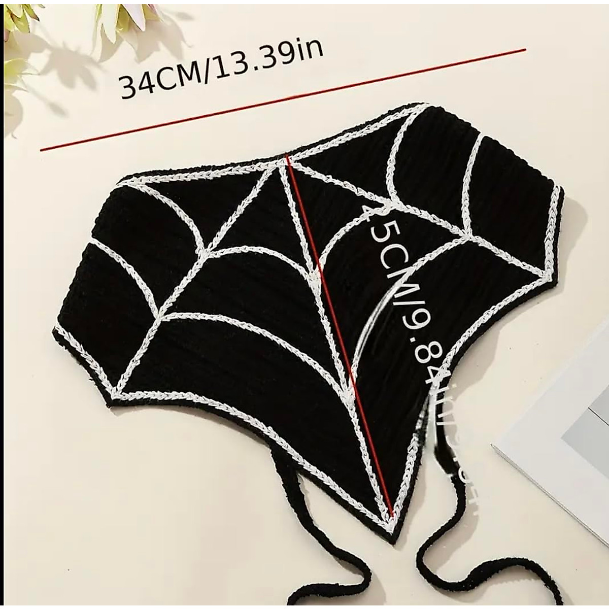 ClawsandPaws Gothic Spiderweb Crochet Bandana Scarf, Spiderweb Greyscale Halloween Style, Spider Web Witch Board Gothic Neck Bandanas, Triangle Headband, Unisex, Black