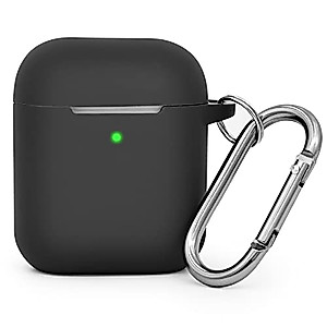 Mouzor for New Upgraded Airpods Case, Airpods 2 Case, Premium Soft Silicone One Piece Design Full Body Protective Case Cover Skin with Carabiner for Airpods 1st/ 2nd Generation, Black