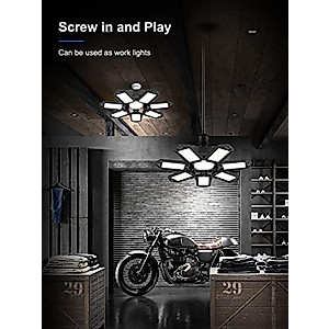 SEOBIOG 8-Pack LED Garage Lights, Ultra Bright 250W 25000LM Garage Lights Ceiling LED, 6500K Daylight Shop Light w/ 7 Panels, Light Bulbs for Garage, Workshop, Warehouse, Barn