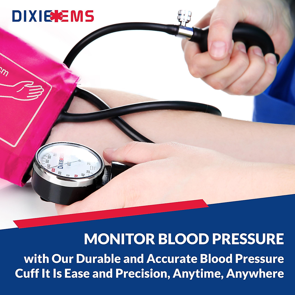 Dixie EMS Deluxe Aneroid Sphygmomanometer Blood Pressure D-Ring Cuff - Pink