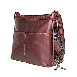 Lady Conceal Concealed Carry Faith Distressed Leather Crossbody (Dark Mahogany)