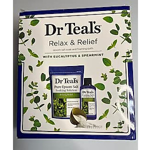 Dr. Teal's Relax & Relief Epsom Salt & Foaming Bath with Eucalyptus & Spearmint, 2 Piece Travel Set 11oz. Bag of Bath Salts & 3oz Bottle of Foam Bath (Eucalyptus)