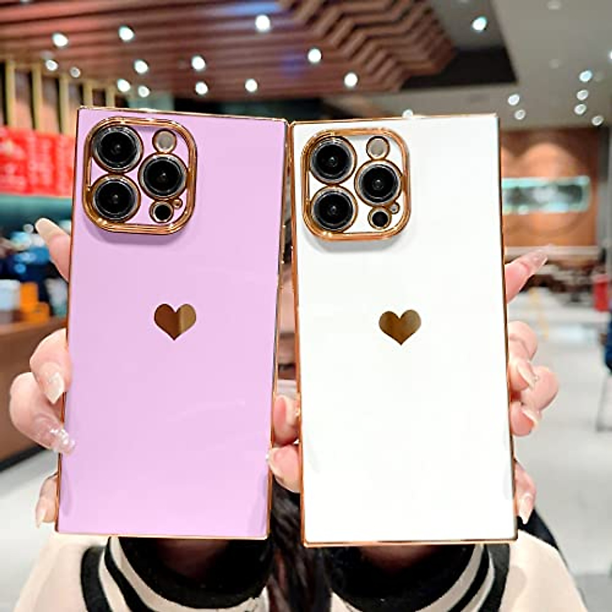 Tzomsze Square iPhone 14 Pro Case, Cute Cases Full Camera Protection, Reinforced Corners TPU Cushion Shockproof Edge Bumper Cover iPhone 14 Pro Phone Case [6.1 inches] -Purple