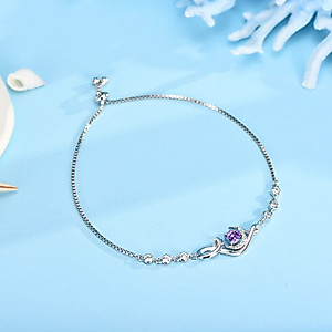 Distance Bracelet for Women S925 Sterling Silver February Birthstone Bracelets Jewelry Gifts for Her Women Wife Girlfriend Mom Daughter for Birthday Valentine’s Day Anniversary