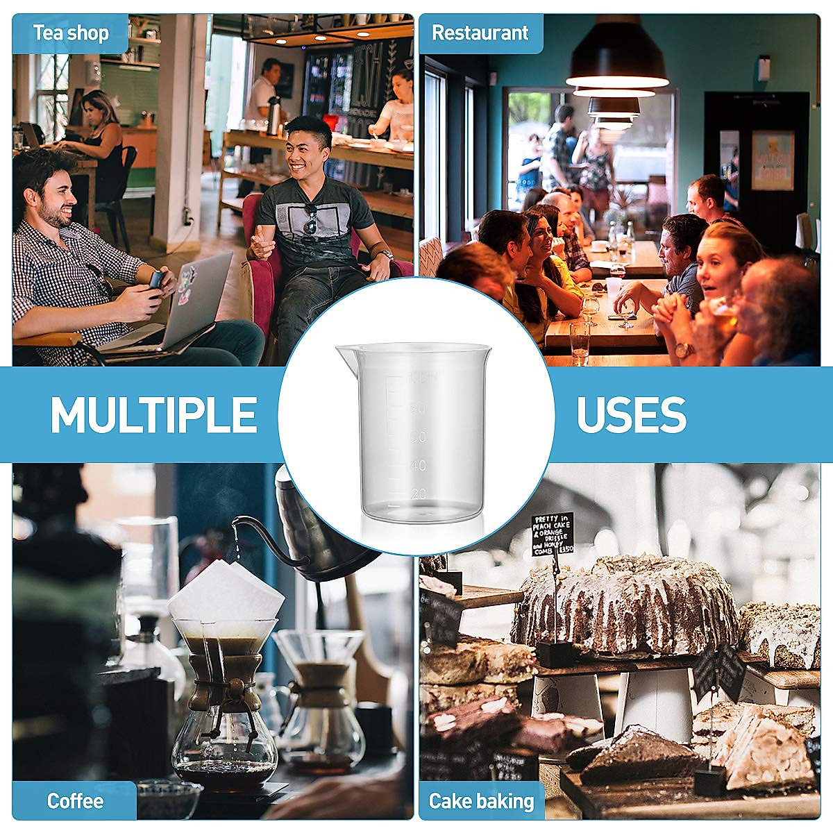 BESTOMZ Plastic Graduated Beakers Transparent Lab Measuring Cup 100mL Set of 6