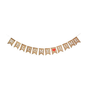 Mandala Crafts Burlap Welcome Home Banner Garland Welcome Home Decorations – Rustic Jute Welcome Home Sign Bunting for Party Decor Family Gathering Photo Booth Props