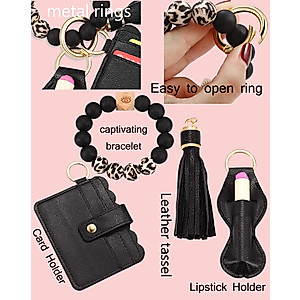 BVGA Wristlet Keychain Bracelet with Wallet，Silicone Bead keyring Bracelet Bangle Car Key Ring Holder Tassel Keyring for Women