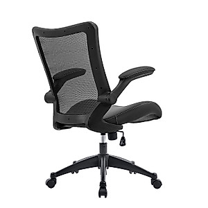 OFFICE FACTOR Office Chair 300Lbs Weight Capacity Flip-up arms Anti-Scratch Wheels Mesh Back and Faux Leather Seat Lumbar Support Computer Ergonomic Task Desk Chair (Black Desk Chair)