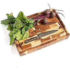 Villa Acacia Large Wood Cutting Board with Juice Groove, 2.5 Inch Thick, 17x12 Inch End Grain Block