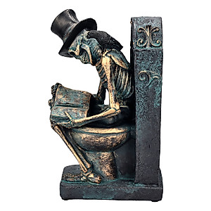 Pacific Giftware RIP Bronze Finish Skeleton Reading on Toilet Tombstone Bathroom Office Decor 8” Tall