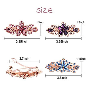 Hair Barrettes for Women,WHAVEL 4Pcs Flower Crystal Rhinestones Hair Barrettes Hair Clips Luxury Jewelry Spring French Hair Clips for Women Girls Hair Styling Accessories （Style 1）