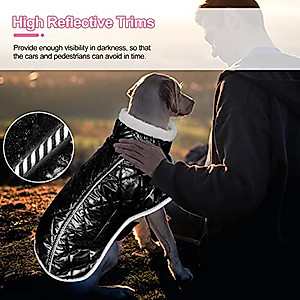 SUNFURA Warm Dog Coat, Waterproof Dog Winter Jacket for Small Medium Large Dogs, Turtleneck Dog Snow Jacket Reflective Dog Coats with Harness, Padded Dog Snowsuit for Cold Weather, Black S