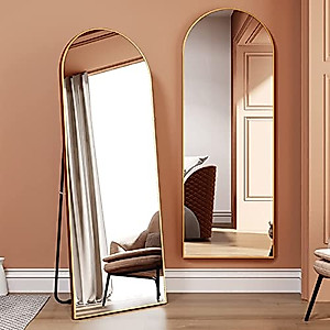 FVANF Arched Full Length Floor Mirror Standing Hanging or Leaning Against Wall, for Bedroom, Wall-Mounted Mirror with Aluminum Alloy Frame, 65"x22" (Gold)