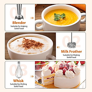 KOIOS Immersion Blender, 1000W Anti-scratch 3-in-1 Hand Blender, Upgraded 12 Speed Stainless Steel Blade Stick Blender with Turbo Mode, Whisk and Milk Frother, Non-BPA