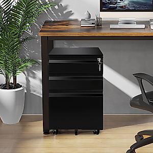 3 Drawers Filing Cabinet Office Drawers with Keys 19.69 D x 15.35" W x 23.62" H, Fully Assembled,Heavy Duty Filing Cabinet Vertical File Under Desk for Legal/Letter/A4 File, (Black)