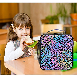 MNSRUU Lunch Bags for Boys Girls Student, Rainbow Leopard Reusable Insulated Lunch Cooler Bag Organizer Thermal Meal Tote Kit, Lunch Box with Adjustable Shoulder Strap