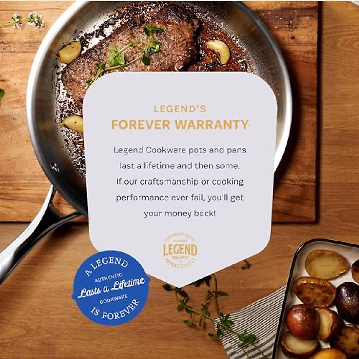 Legend 5 Ply 14 pc All Stainless Steel Heavy Pots & Pans Set | Professional Quality Cookware 5ply Clad Home Cooking & Commercial Kitchen Surface Induction Oven Safe | Non-Teflon PFOA, PTFE & PFOS Free
