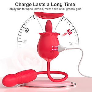 Rose Sex Toy for Womens Sex - 3in1 Upgrade Rose Sex Stimulator for Women with 7 Tongue Licking & 3 Thrusting Vibrator Dildo Adult Sex Toys for Couples G Spot Vibrators Clitoral Nipple