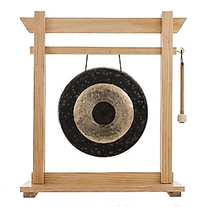 14" Gongs on the Moksha Joe Gong Stand - Pine - Includes Gong of Your Choice, Stand, & Mallet/Perfect for Meditation & Sound Healing/Traditional Chinese Bronze Gong