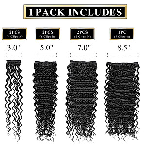 Clip in Hair Extensions Synthetic hair Clip in 140G 7Pcs/Lot Japanese Heat Resistant Fiber Hairpieces Deep Wave/ Body Wave/Straight hair (Deep Wave, Natural Black 1B#)(24 Inch (Pack of 7))