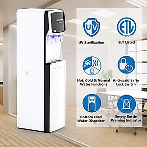 SOOPYK Water Dispenser Cooler Bottom Load Loading with 3 Temperatures Setting 3-5 Gallon Self Cleaning Cold and Hot Water Durable Steel Frame Child Safety Lock Removable Drip Tray for Home Office