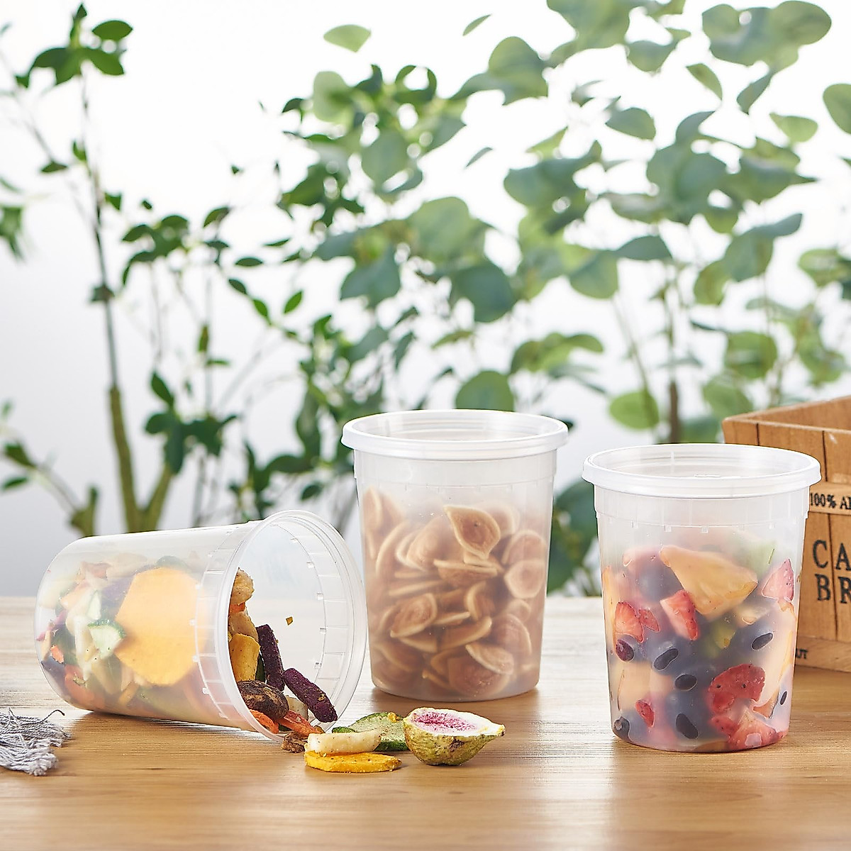 Jaluxing 32 oz. Plastic Deli Containers With Lids, 24 Sets - Leakproof, Stackable, BPA Free, Microwavable, Freezer Safe (Formerly FULING)