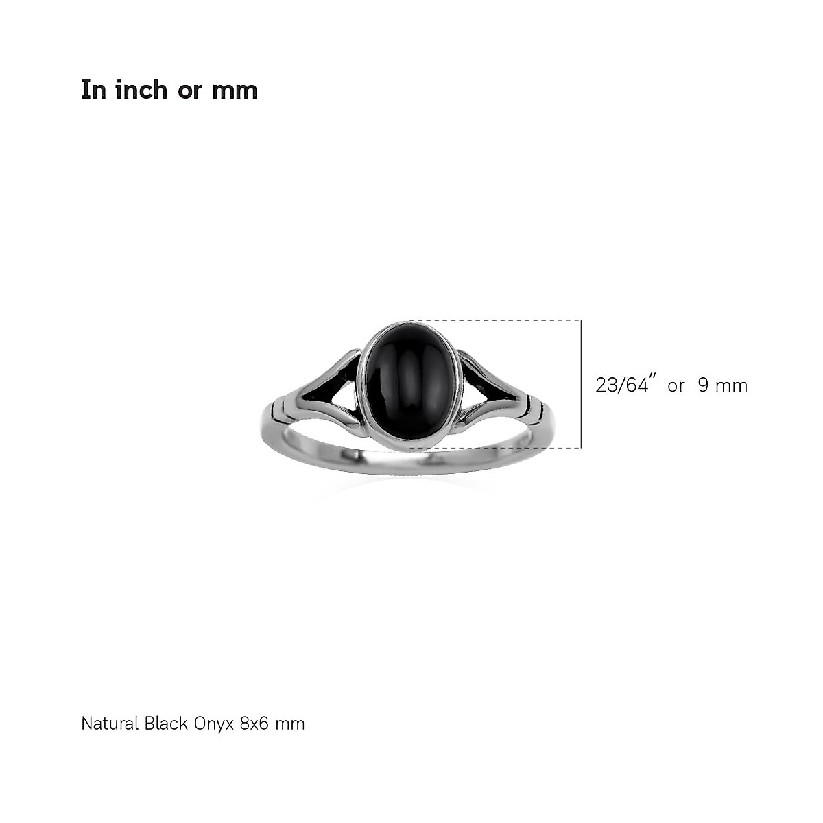 Silvershake 8X6mm Natural Black Onyx 925 Sterling Silver Solitaire Casual Gemstone Ring Size 7