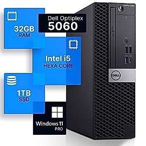 Dell Optiplex 5060 Desktop Computer | Hexa Core Intel i5 (3.2) | 32GB DDR4 RAM | 1TB SSD Solid State | Windows 11 Professional | Home or Office PC (Renewed), Black