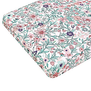 Brandream Nursery Bedding Jungle Animal Crib Bedding Giraffe Family Baby Comforter Set, 6 Piece Farmhouse Floral Girls Boys Cradel Bedding, Grey Pink White