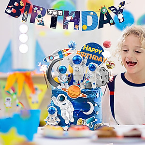 Astronaut Figurines Space Cake Toppers Astronaut Planet Rocket Satellite and Star Space DIY Cake Toppers for Space Theme Party Birthday Party Baby Shower Supplies (Blue)