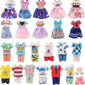 ENOCHT 22 PCS 5.3 Inch - 6 Inch Chelsea Doll Clothes and Accessories Include 5 Tops, 5 Pants for Boy Dolls, 5 Dresses for Girl Dolls and 2 Shoes, 10 Outfits Hangers