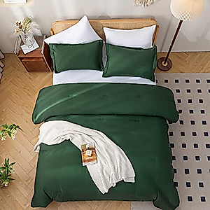 JANZAA 7 Piece Emerald Comforter for Queen Size Bed in a Bag Queen Comforter Set with Sheets Pillow Cases Pillow Shams Fitted Sheet Flat Sheet Microfiber Bed Set Soft Bedding Set All Season